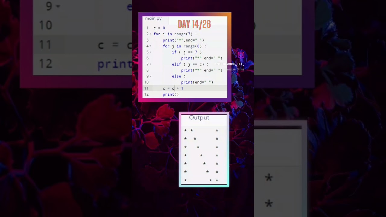 Day 14 /26 printing alphabets  star pattern in python #python #coding #programming