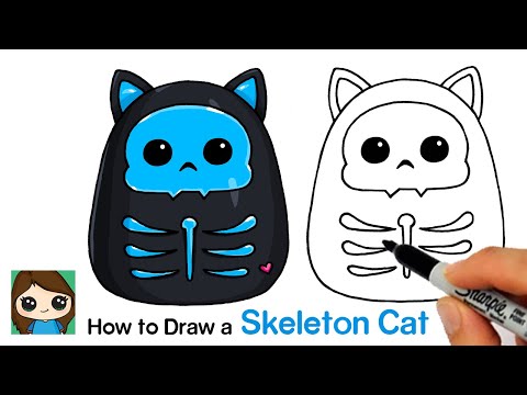How to Draw a Black Cat 🎃 Squishmallow Halloween Skeleton Squad