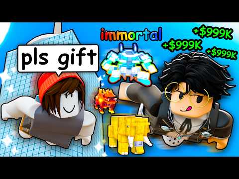 Gifting NOOBS the New *RAREST* OP Pets in Climb and Jump Tower.. (World Trade Center Update)