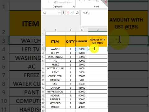 Item purches Amount 18% Gst how to calculate 18% Gst in Excel #excelformula #exceltips