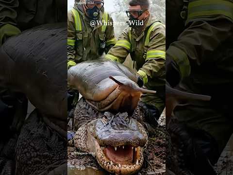 Crocodile battles giant snail — tense rescue unfolds #animalsrescue #wildlfe