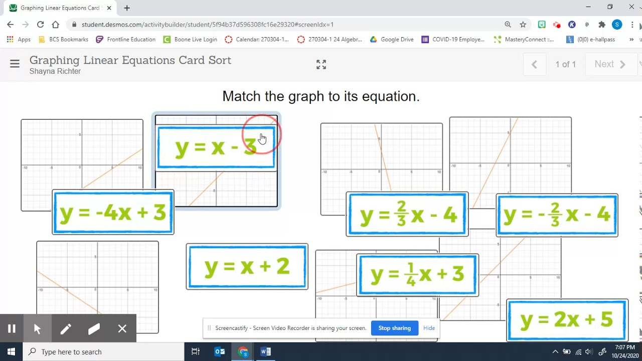 Graphing Linear Equations Card Sort