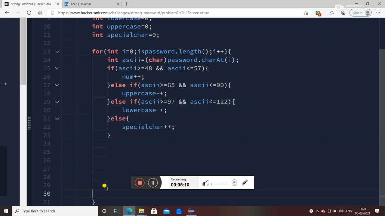 Strong Password || Hackerrank || Strings || java programming language || problem solving