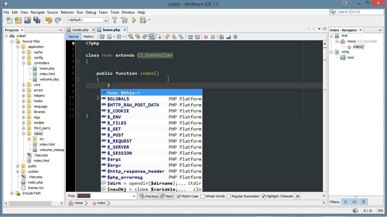 CodeIgniter tuto : Home Controller