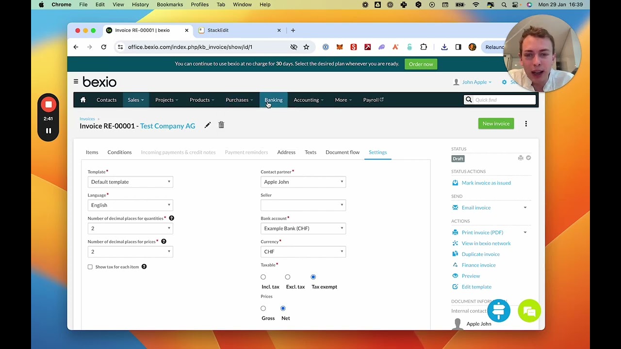Tutorial: Creating QR Code Invoices in Bexio: a video guide