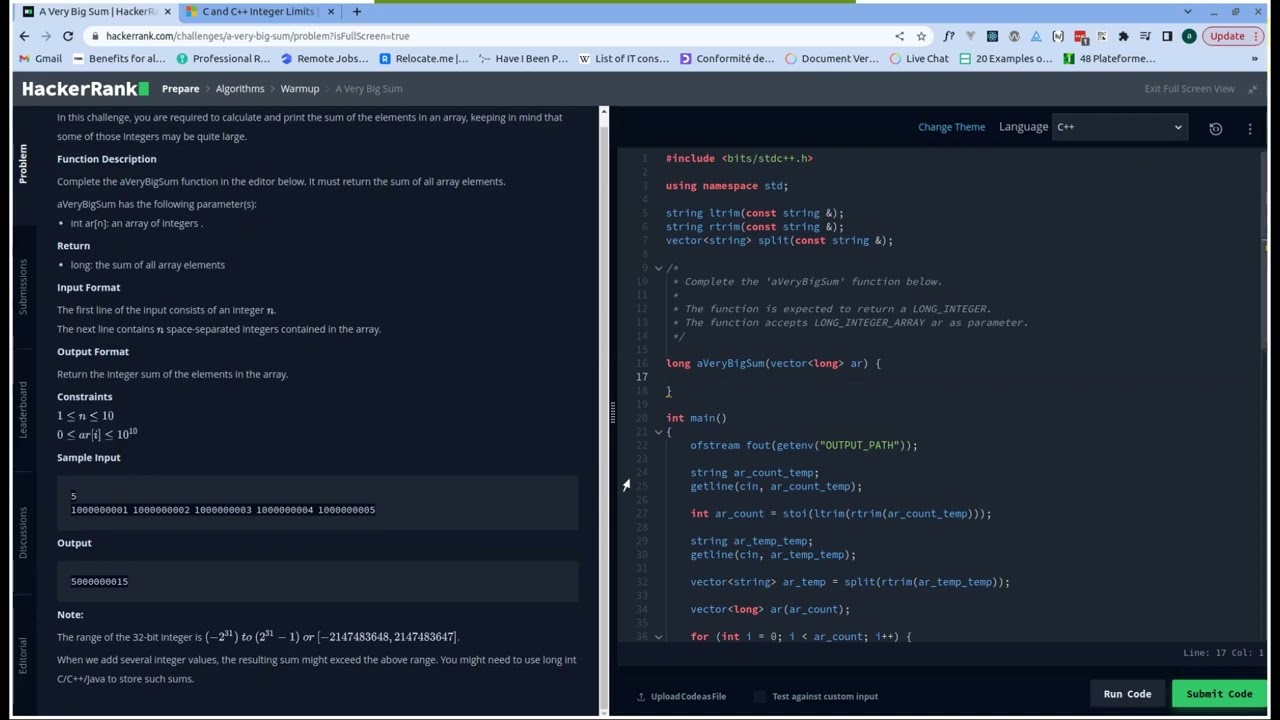 HackerRank : A very big sum