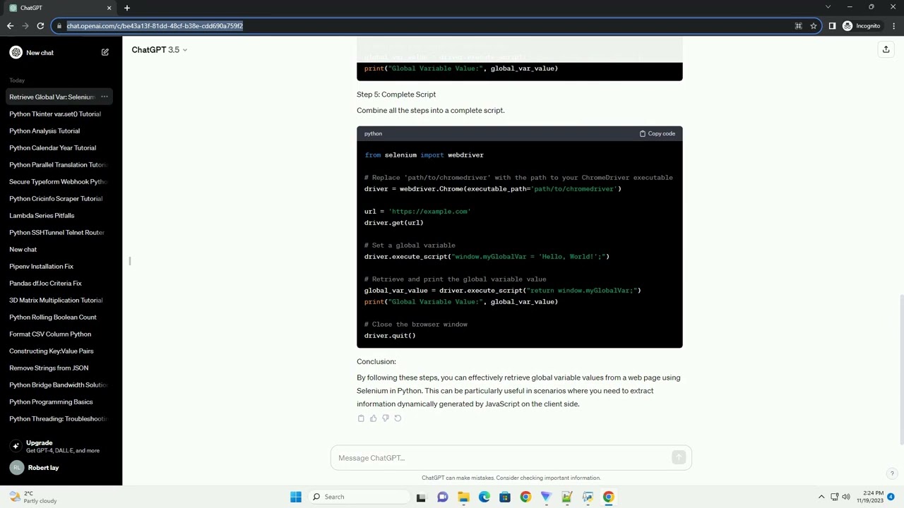 How to retrieve global var values from a script using selenium python