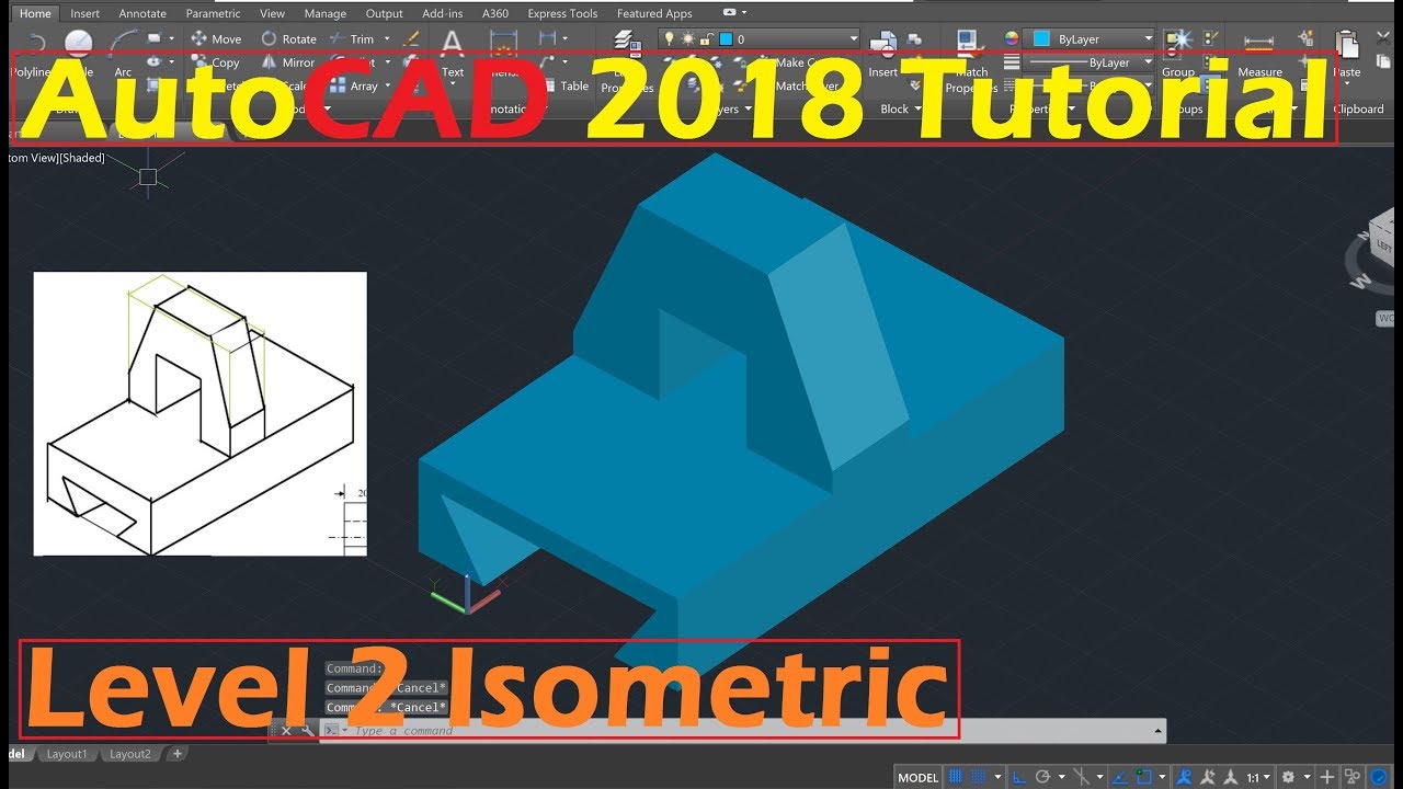 Beginner Tutorial AutoCAD 2018 - Isometric Drawing #2 (Easy)