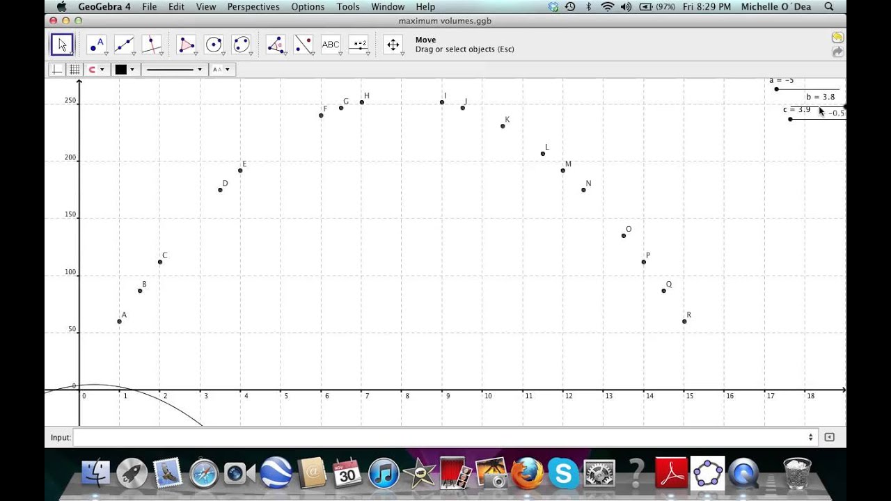 Using sliders in Geogebra to find a quadratic model