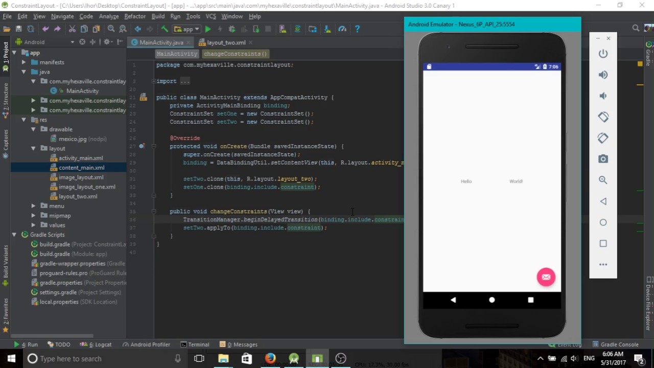 Android ConstraintLayout ConstraintSet