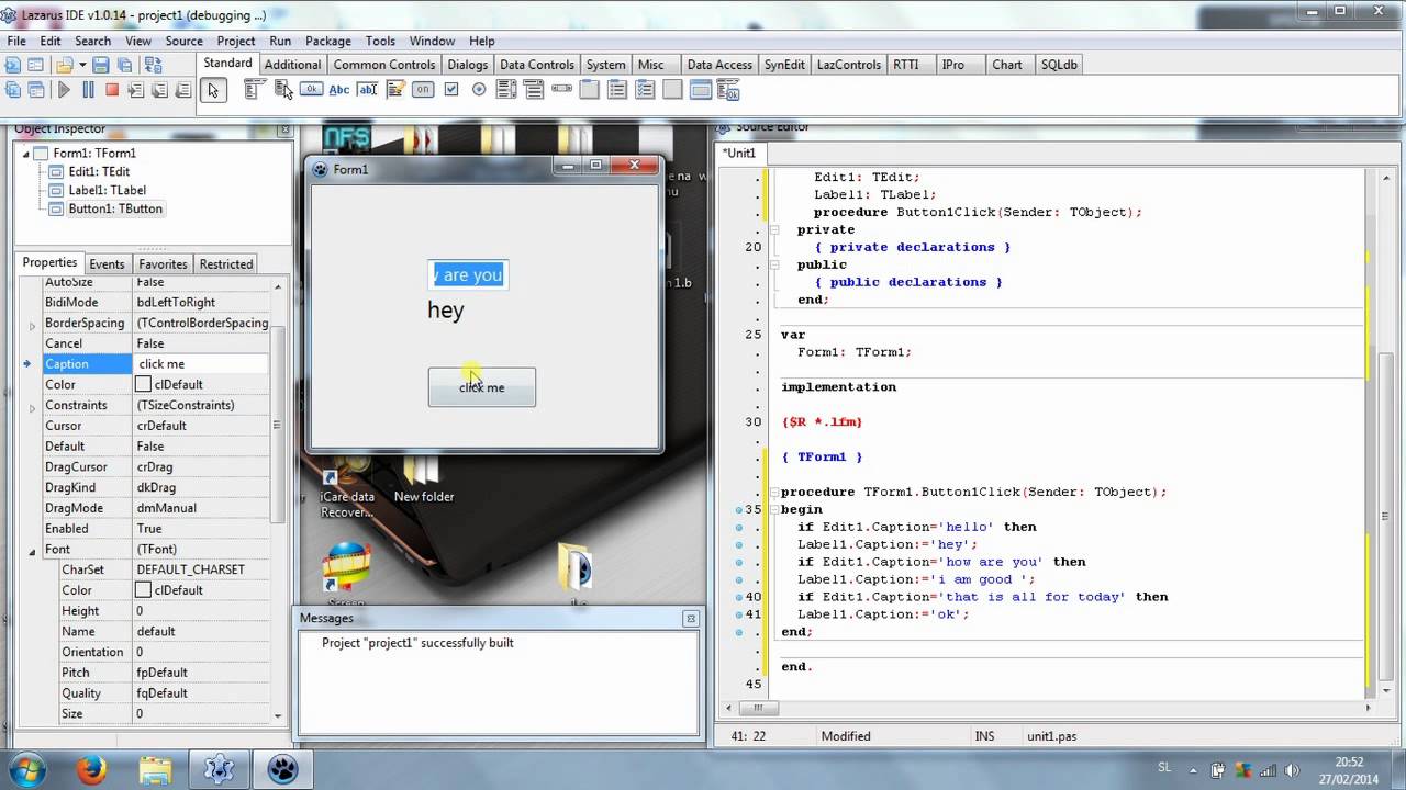 Free Pascal Lazarus -Label,Button,Edit.