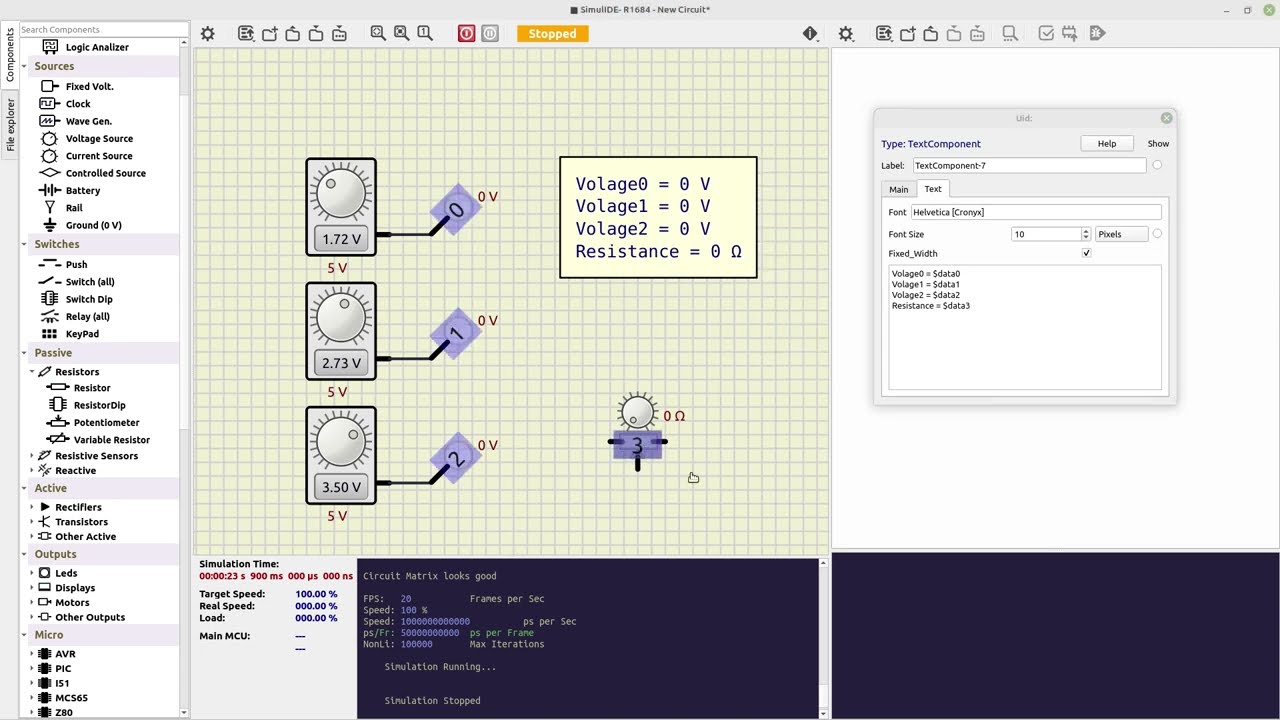 Link Text Component to Component properties Simulide dev.