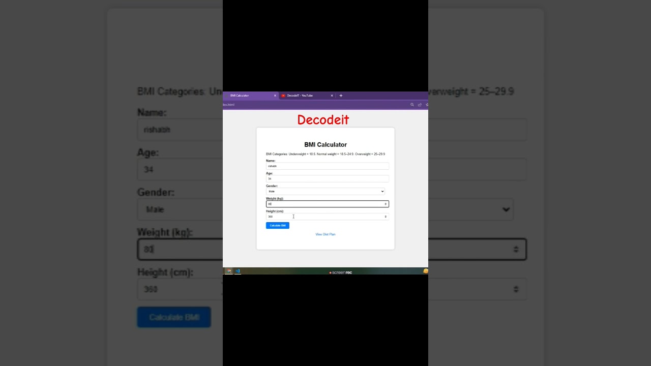 BMI Calculator using HTML css js !  Part -1