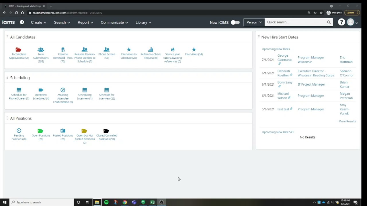 HR Staff iCims Dashboard Overview