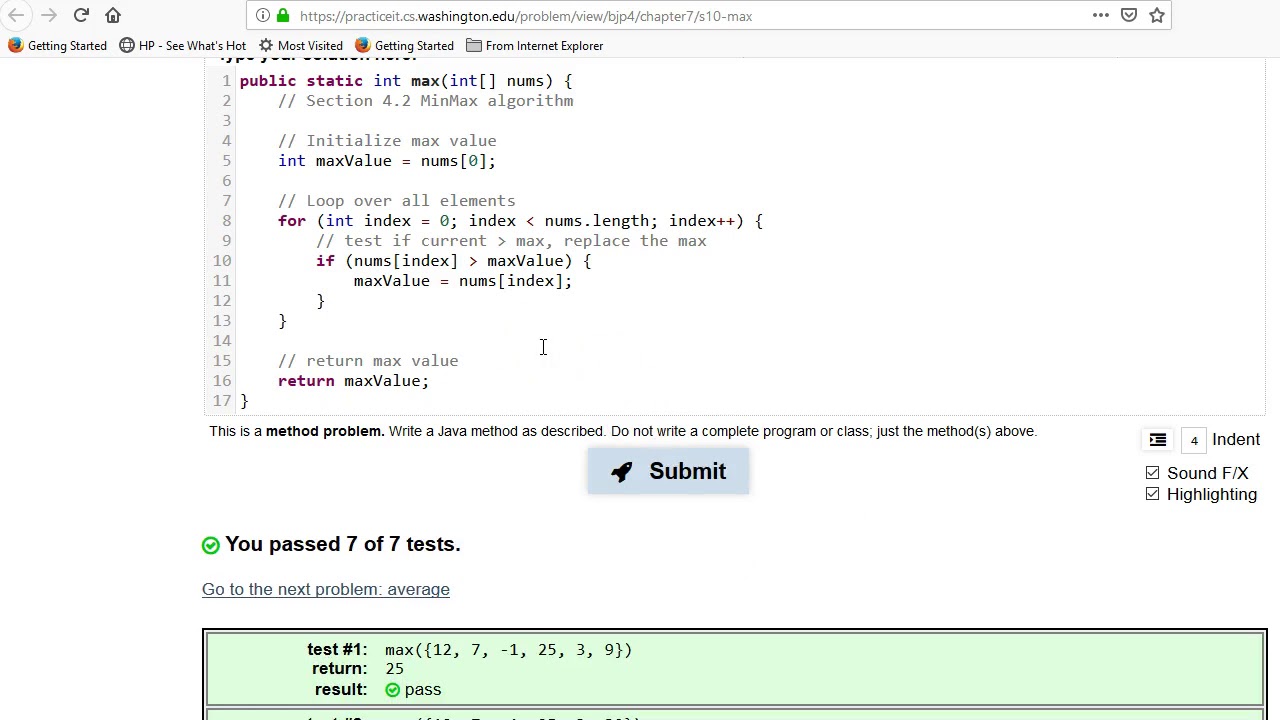 Building Java Programs Chapter 7 Self-Check 7.10 max