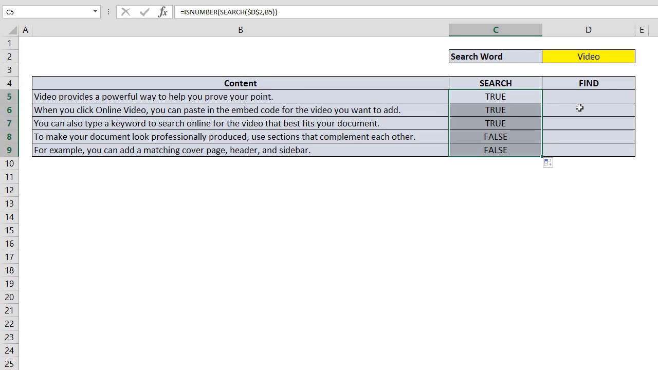 How to search for a string or check if cell contains a specific text