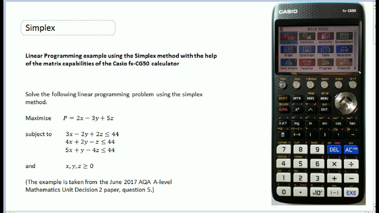 Simplex using Casio calculator.