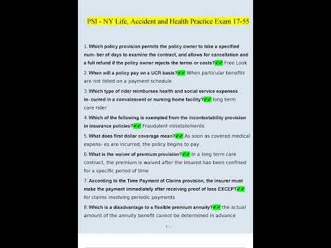 PSI NY Life, Accident and Health Insurance Agent Practice Exam 17 55 Questions and Answers 2025 1