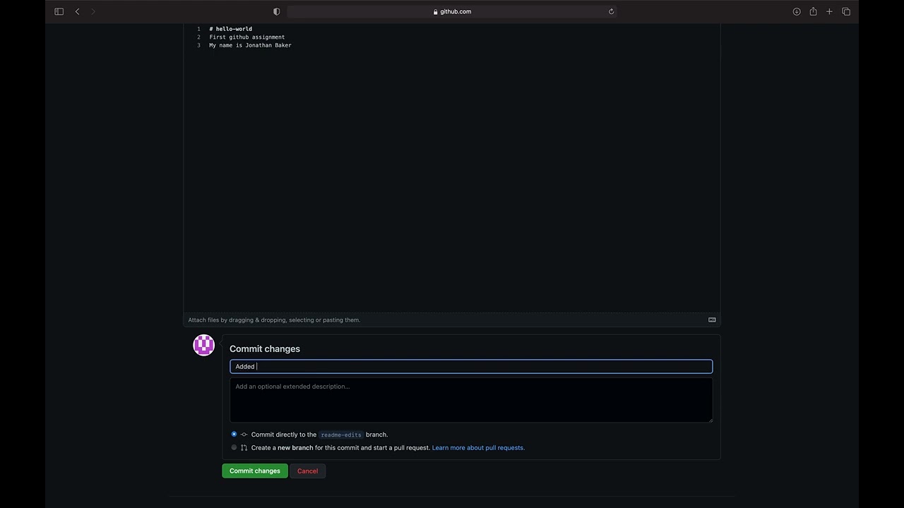 hello world Github assignment Jonathan Baker