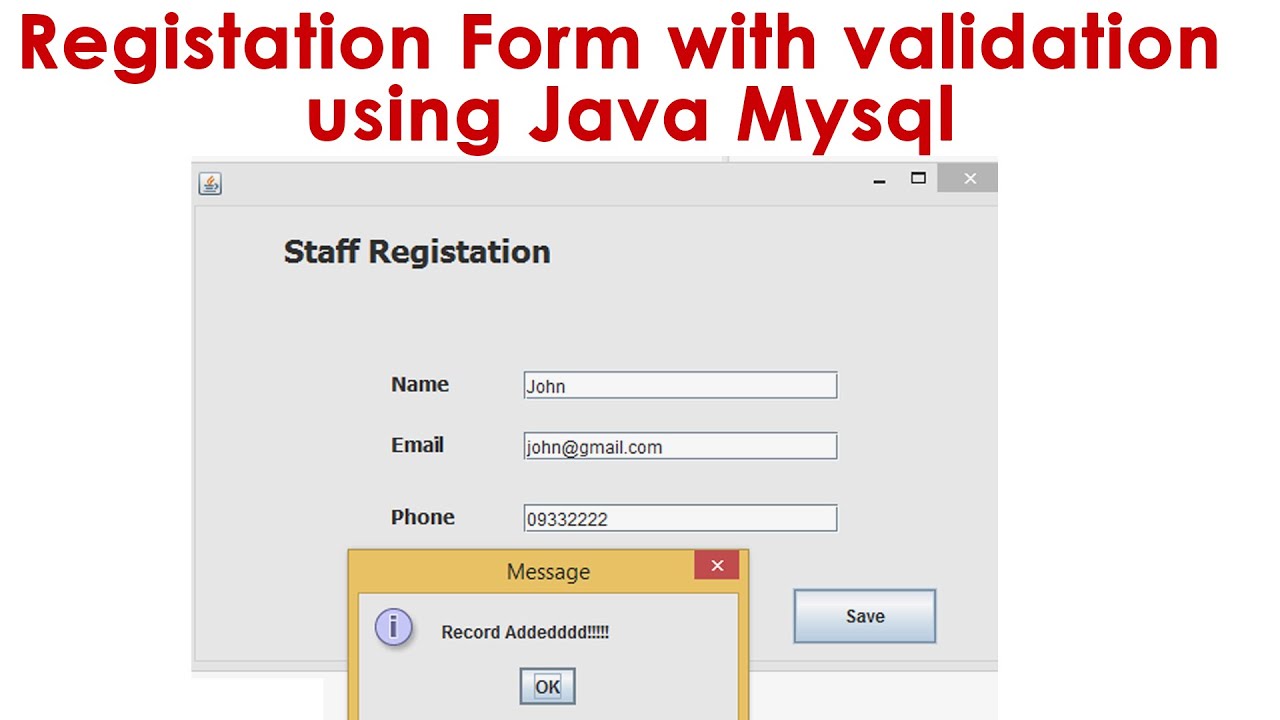Registation Form with validation using Java Mysql