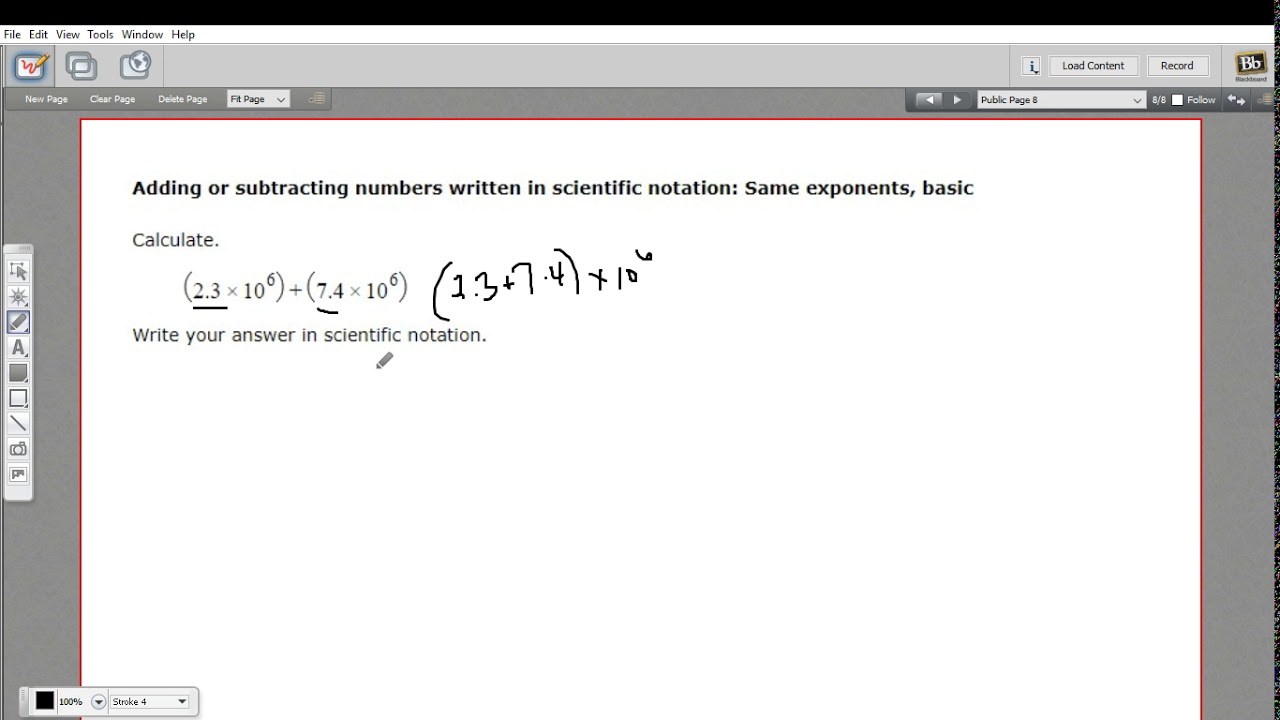 Adding or subtracting numbers written in scientific notation with the same exponents - basic