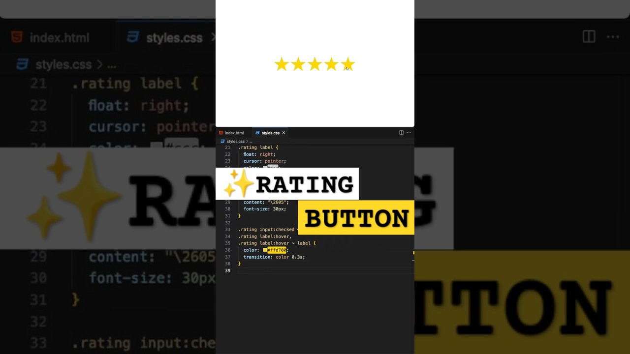 ⭐️ Star Rating Button using HTML & CSS #css #coding #programming #webdesign #shorts #viral #trending