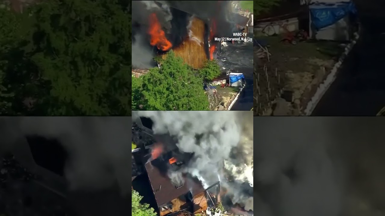 Fire crew work to contain massive house fire in New Jersey neighborhood