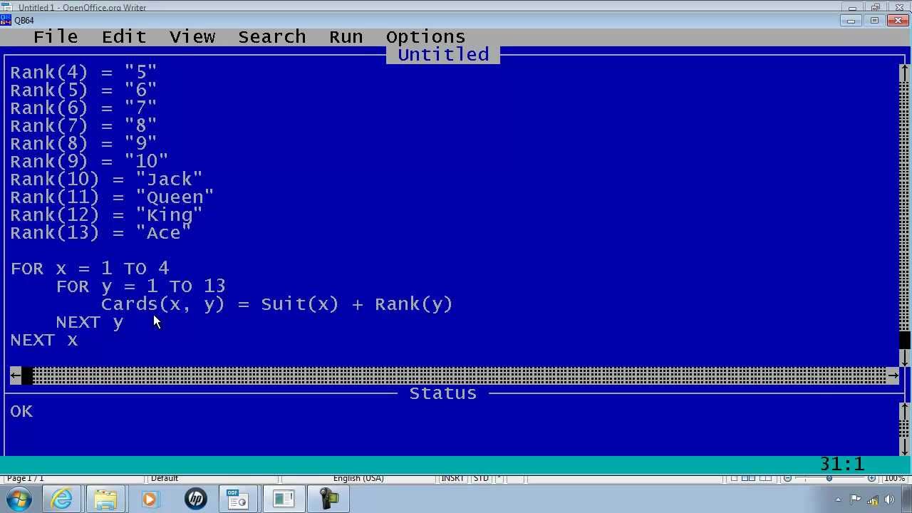 QBasic Tutorial 17 - 2 Dimensional Array - Matrix - QB64 - Deck Of Cards