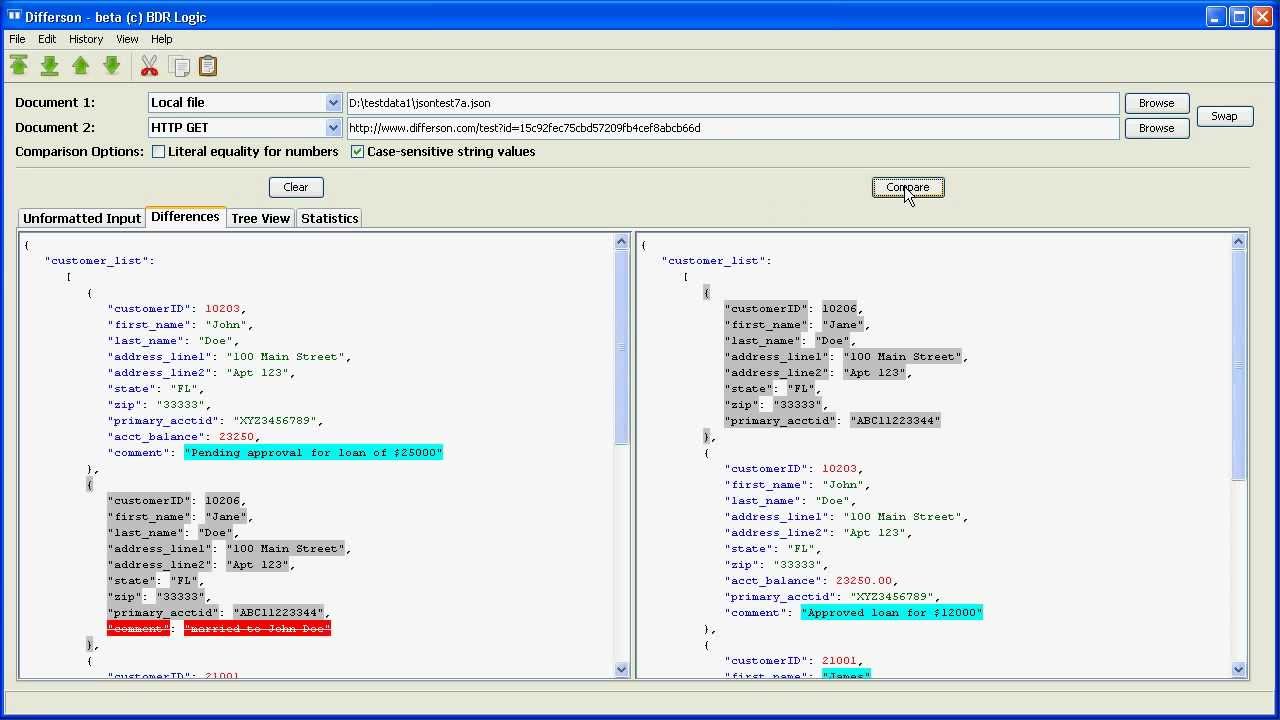 Preview of Differson: visual JSON diff