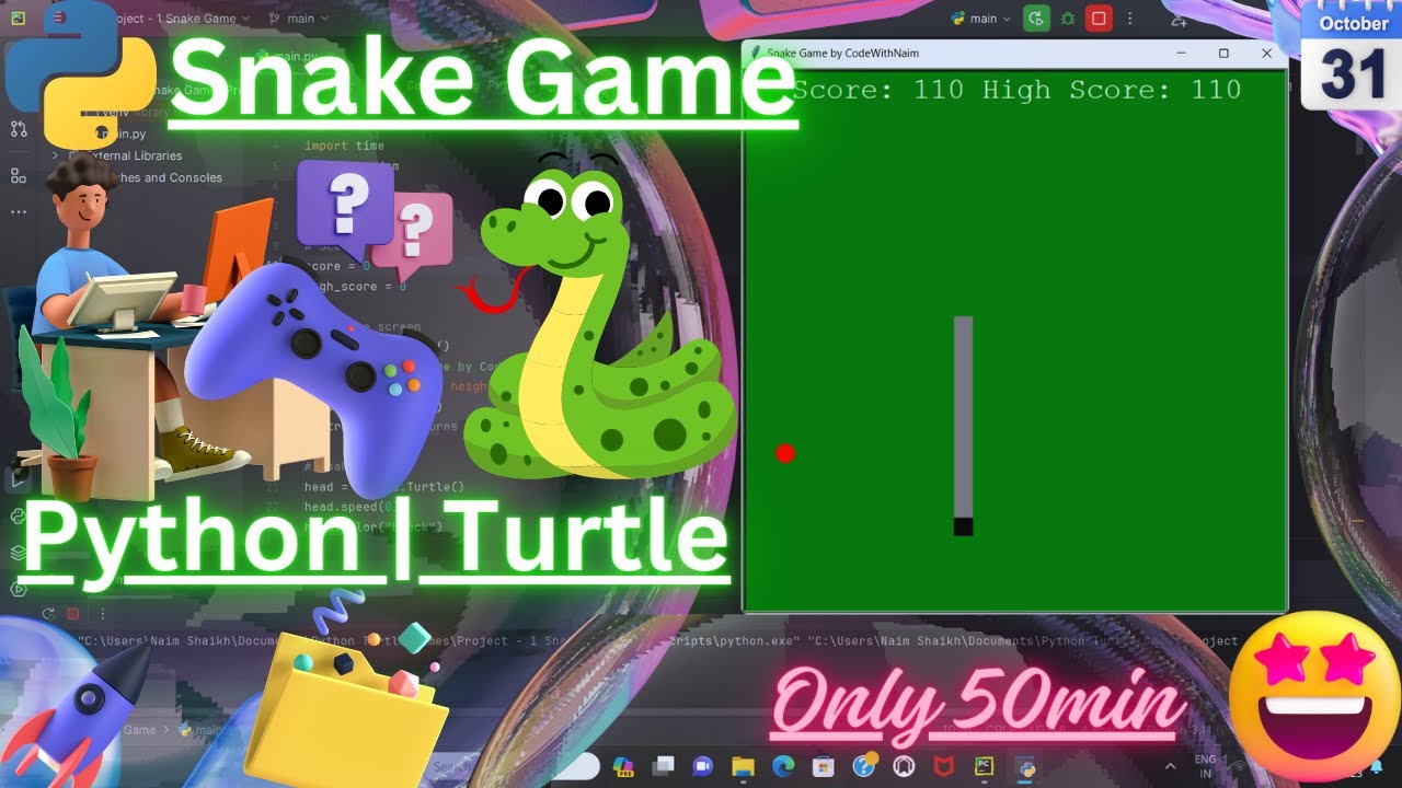How to make Snake Game using Python Turtle #python #turtle