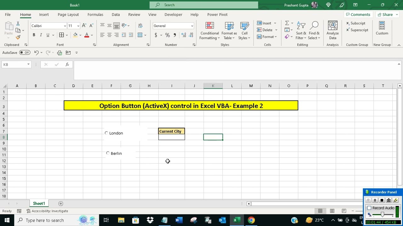 Option Button (ActiveX) control in Excel VBA- Example 2
