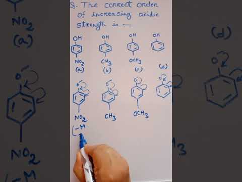 Order of acidic strength of Phenol, p-nitrophenol, p-cresol and p-methoxyphenol Class 12 #shorts