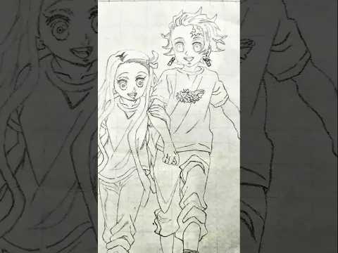 Nezuko & Tanjiro 🥺 #shorts #nezuko #tanjiro #drawing #art
