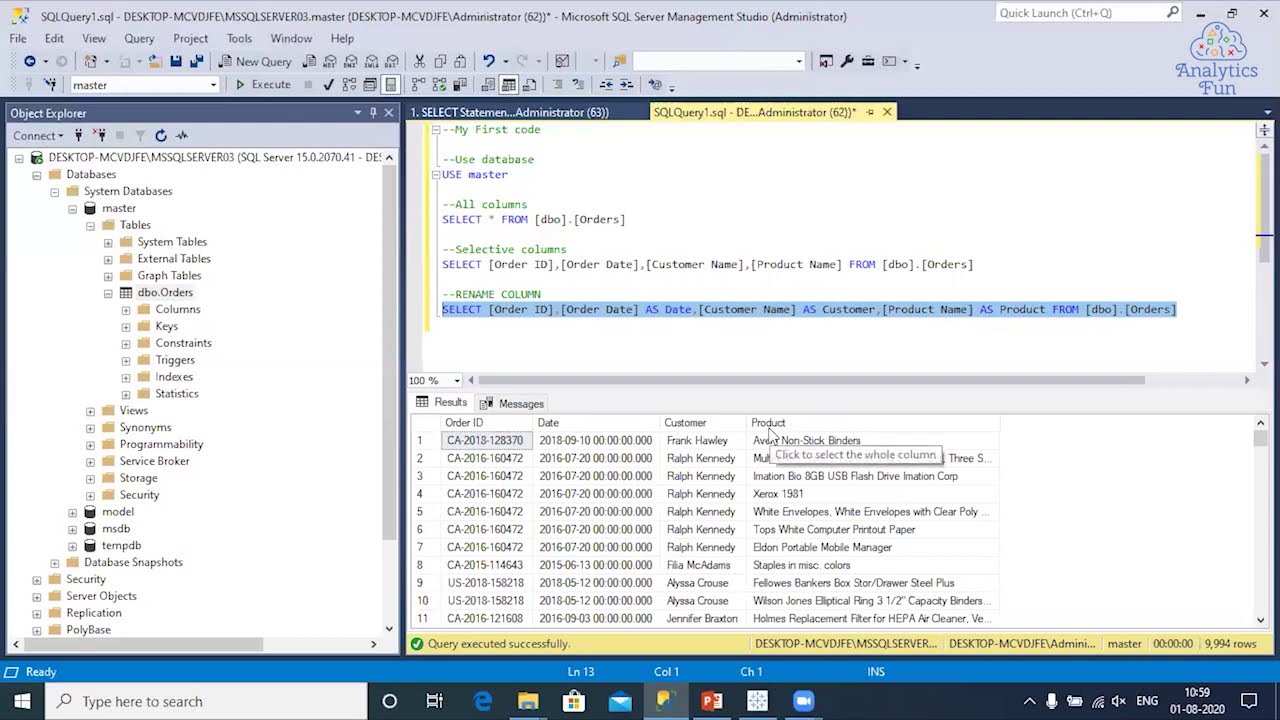 3. Select statement in SQL Server | SELECT Query | SQL Tutorial for beginners