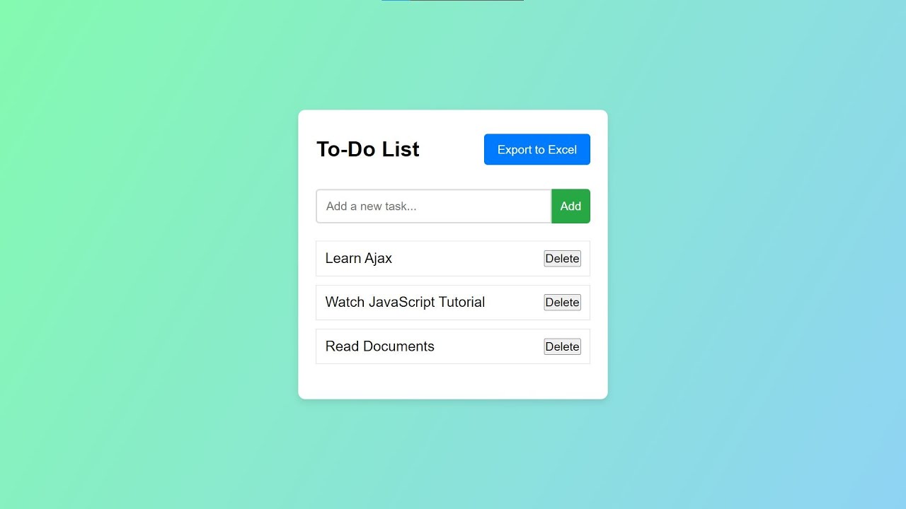 Todo List App with Export to Excel Using HTML, CSS and JavaScript with Source Code