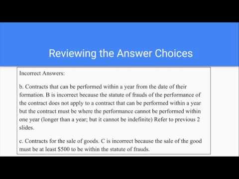 Business Law- Statute of Frauds- Question 11