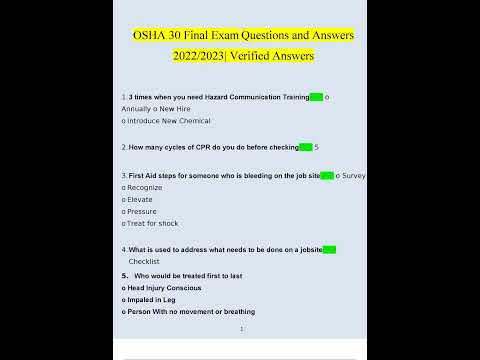 OSHA 30 Final Exam Questions 2022/2023 Consisting Of Questions With Verified Answers From Experts