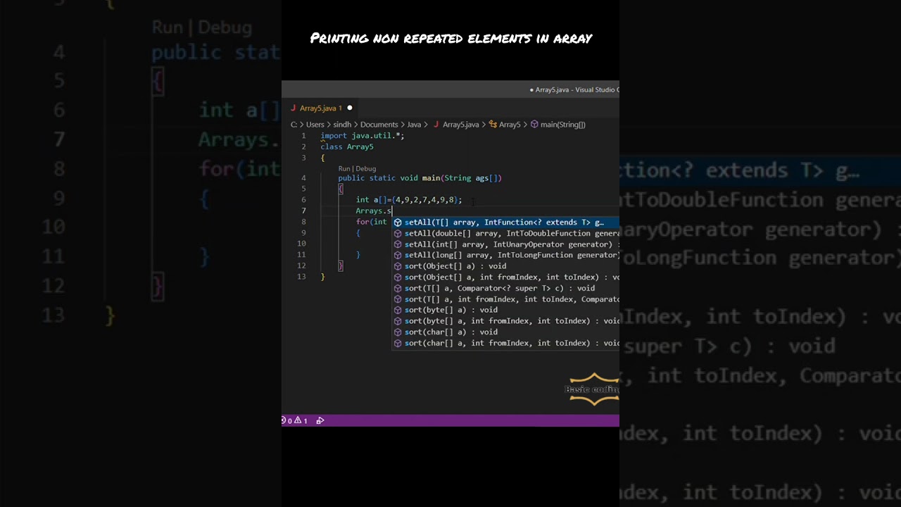 Program to print all non repeated elements in an array | Arrays in Java | Basic Coding | Java |