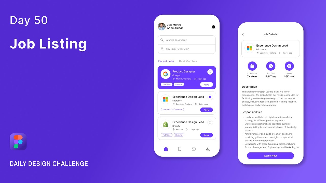 Daily UI Design Challenge | Day 50 | Job Listing App | Figma Mobile App Design Tutorial