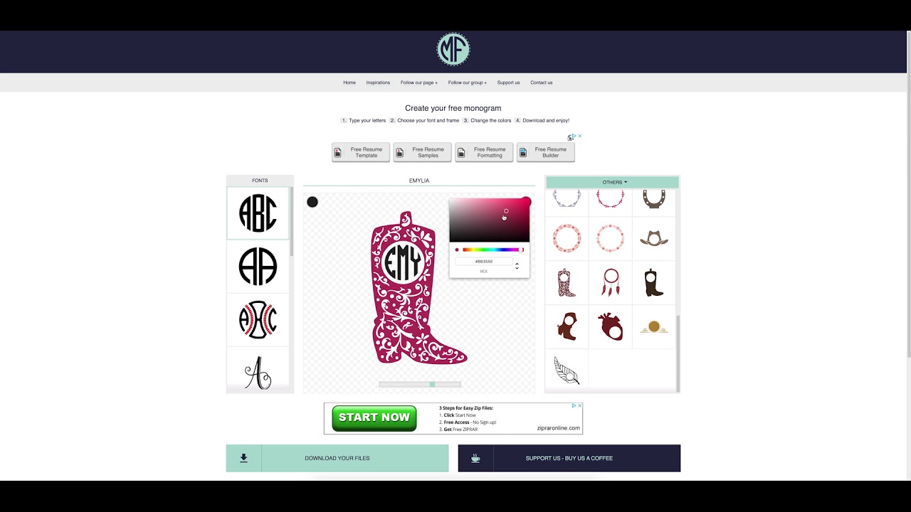 Create Monogram for Free with MonogramFrames.com
