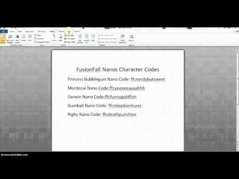FusionFall Nano Codes