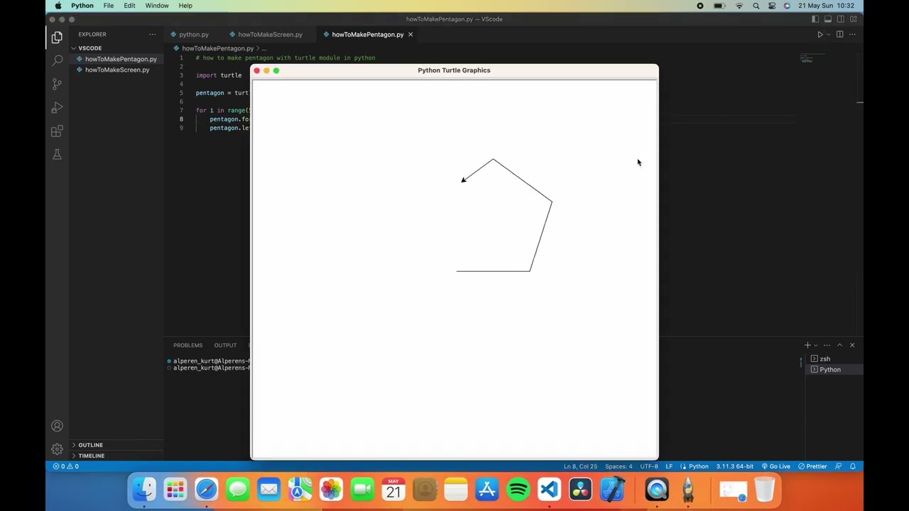 How to make pentagon with TURTLE Module | Python
