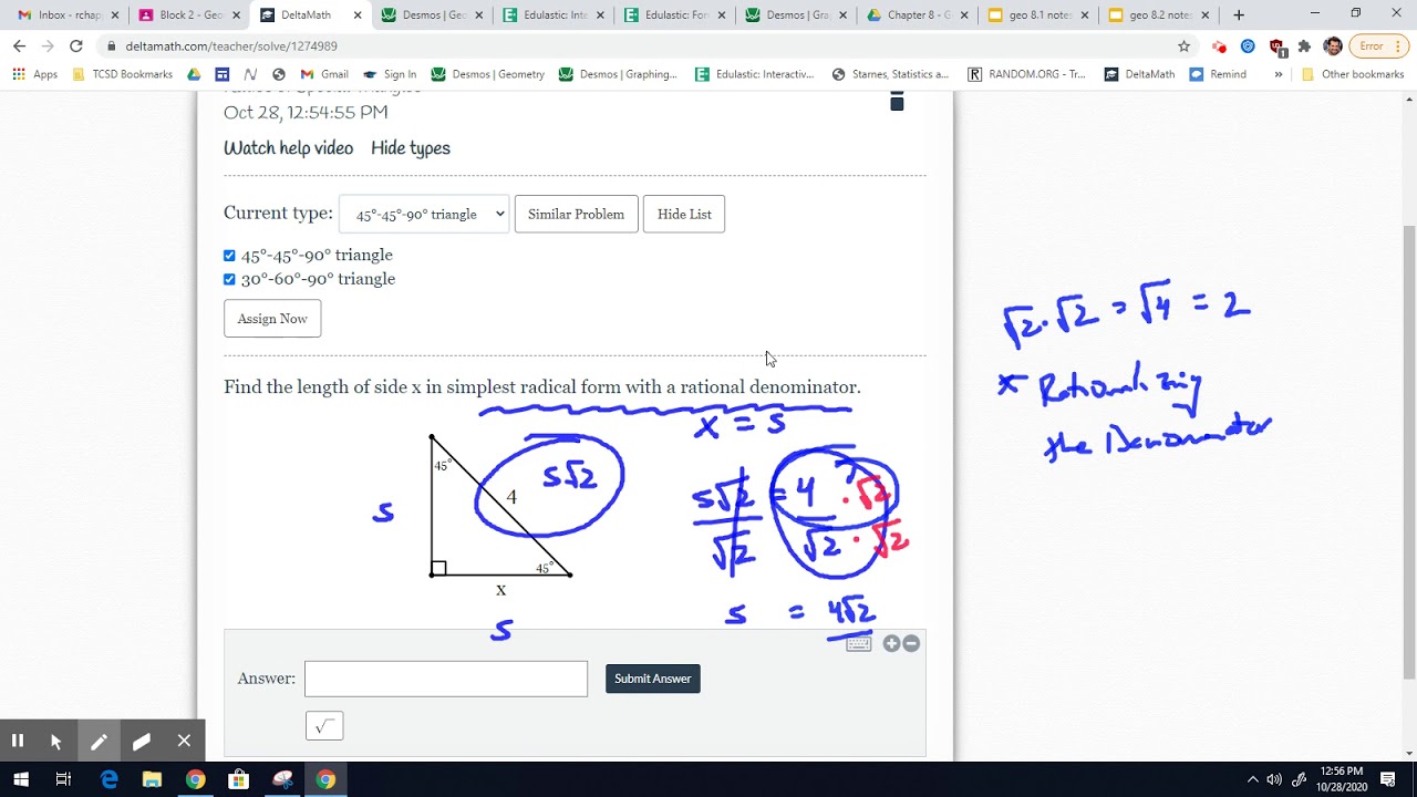 geo 8.2 - special right triangles #2