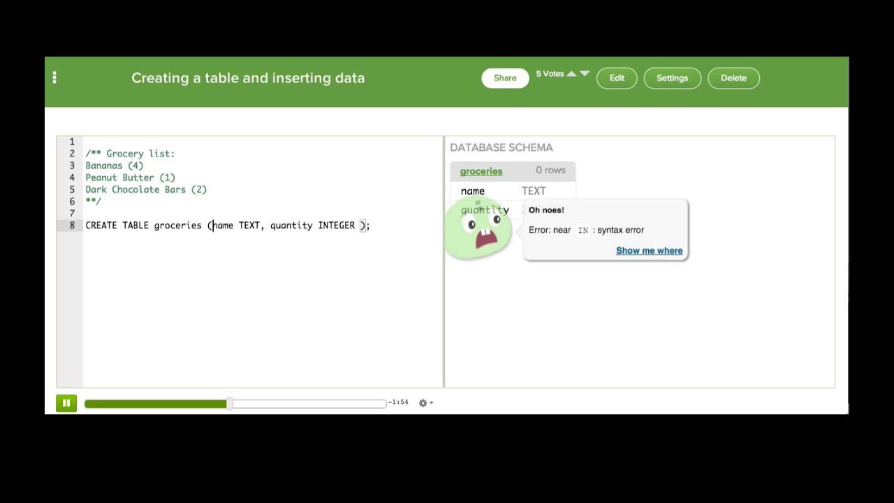 Creating a table and inserting data | Computer Programming | Khan Academy