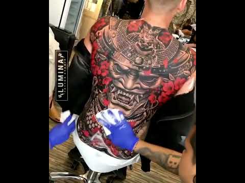 Best Color Fullback Samurai Mask Tattoo | Japanese Samurai Tattoos Designs For Men