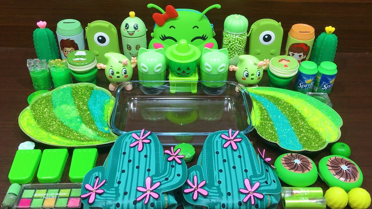GREEN Slime | Mixing Random Things into Store Bought Slime | Satisfying Slime Videos #636