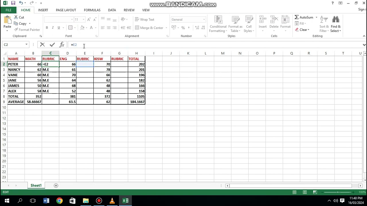 How to add rubrics automatically in excel