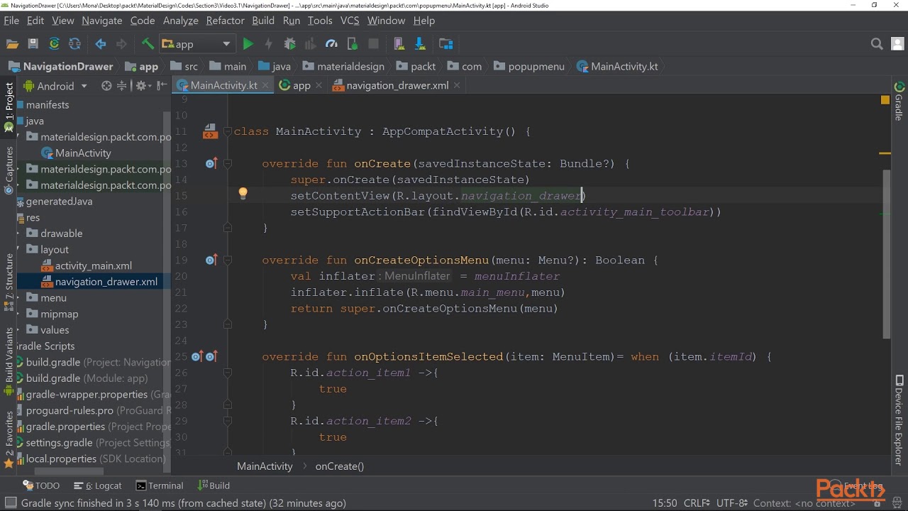 Hands-On Android Material Design : Implementing Navigation Drawer | packtpub.com