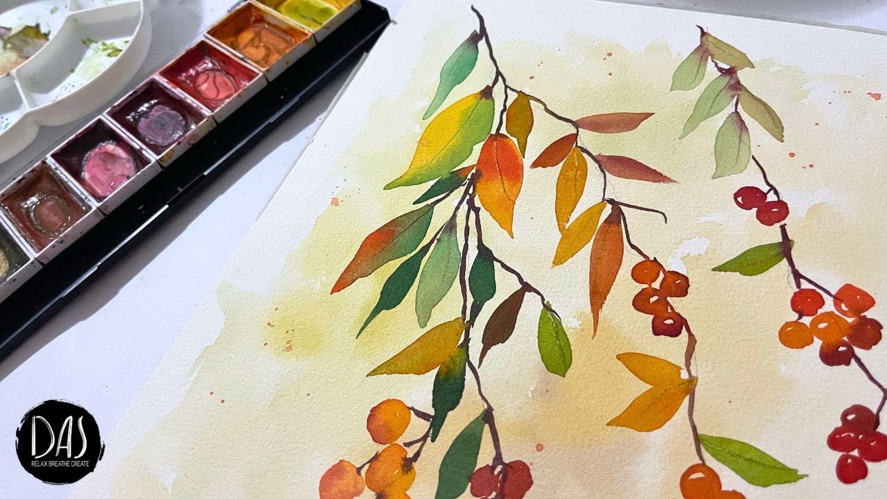 My Evergreen Go-To For Relaxing Watercolor Art — Colorful Autumn Leaves and Berries Fast and Loose!