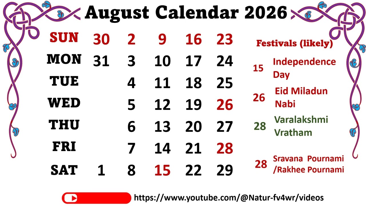 August Calendar 2026, #Augustcalender2026,